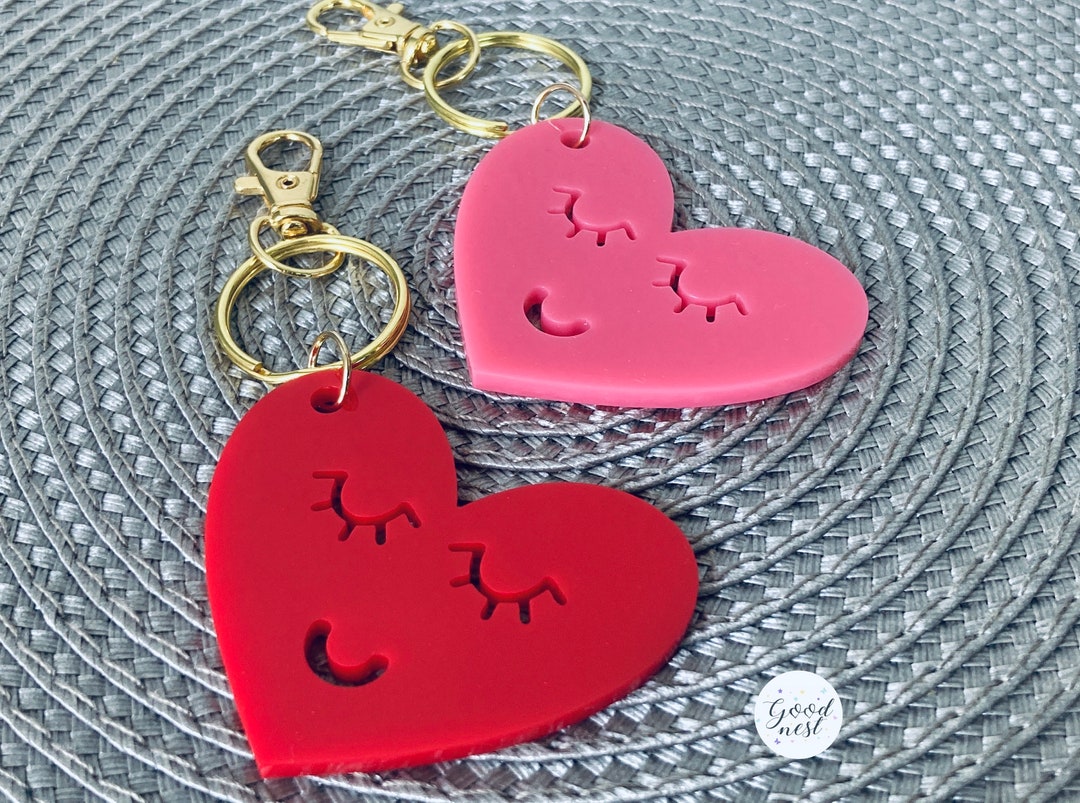 Heart Smiley Face Acrylic Keychain, Valentine's Gift - Etsy