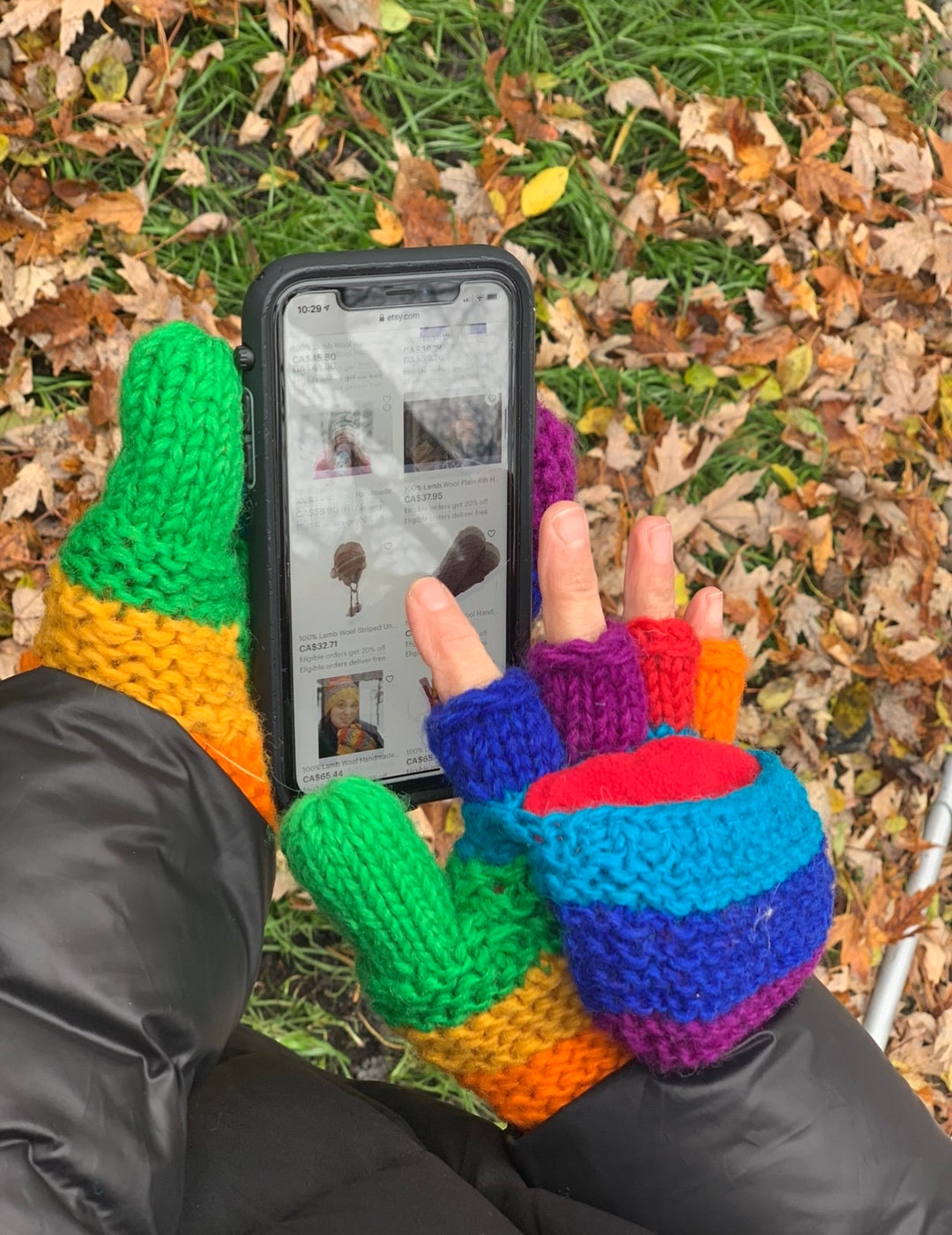 100% Lamb Wool - Hand Knitted - Convertible Gloves - Lined - Texting ...