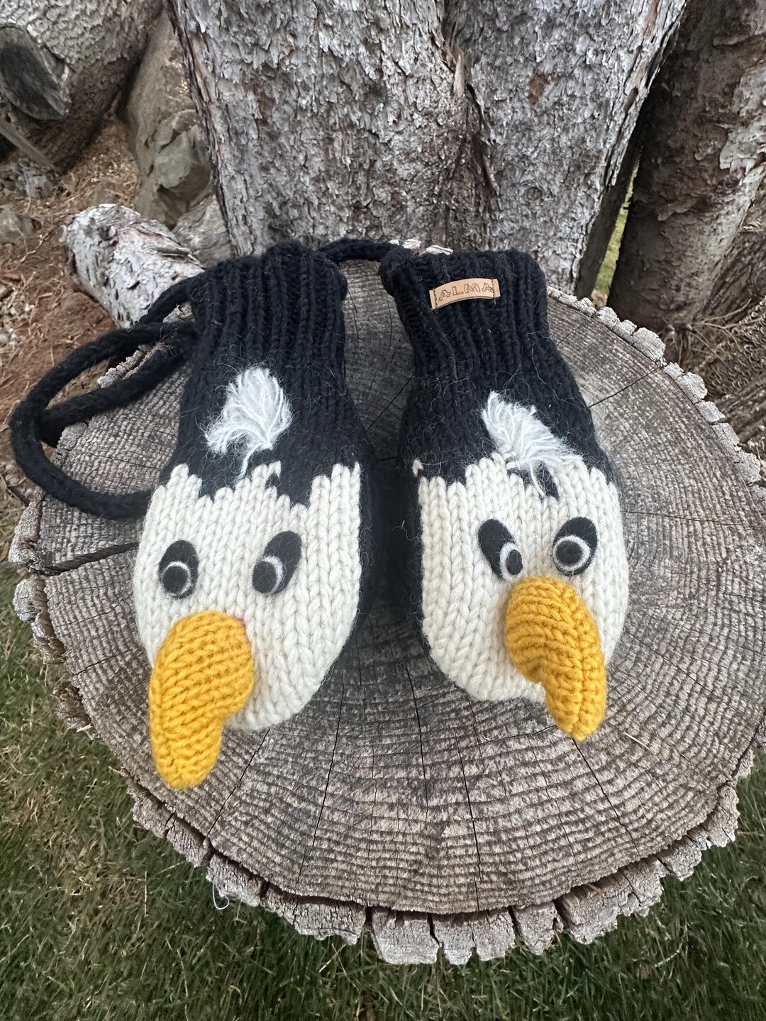 100% Wool,hand Knit Toddler Mittens, Children Eagle Puppet Mittens ...