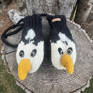 100% Wool,hand Knit Toddler Mittens, Children Eagle Puppet Mittens ...