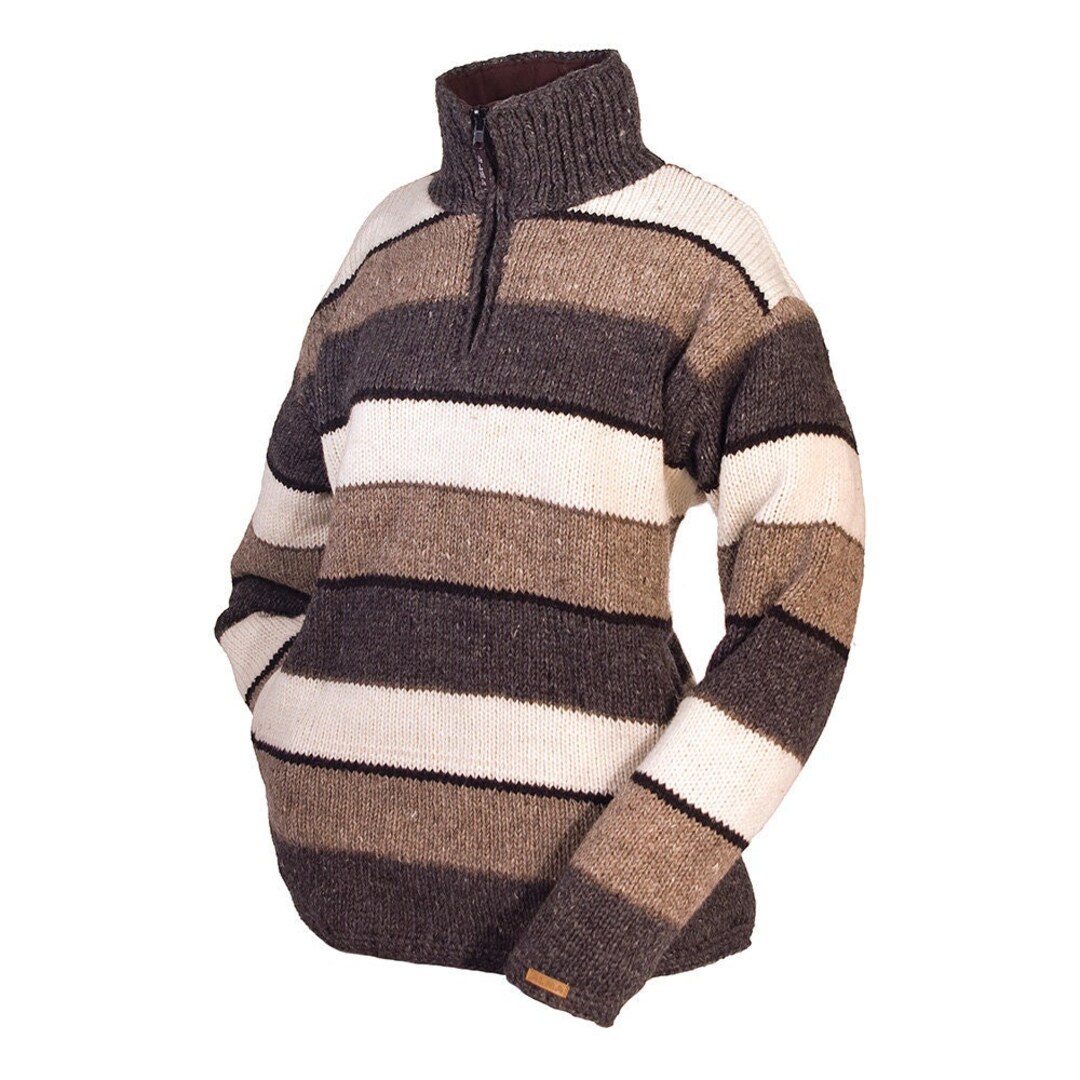 Hand Knitted Lamb Wool Sweater: Unisex Cable Knit, Sherpa Lined, Fair ...