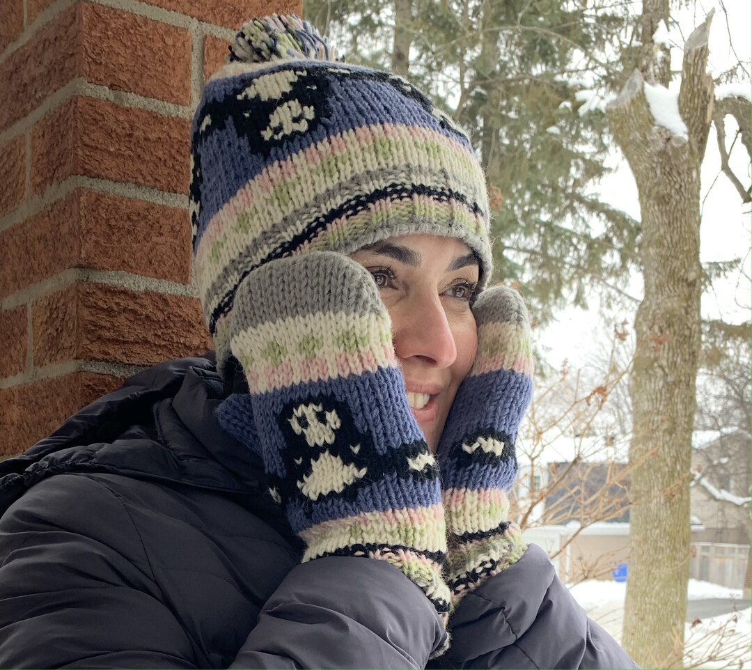 Hand Knit Wool Mittens: Holstein Cow Design, Fleece Lined - Etsy