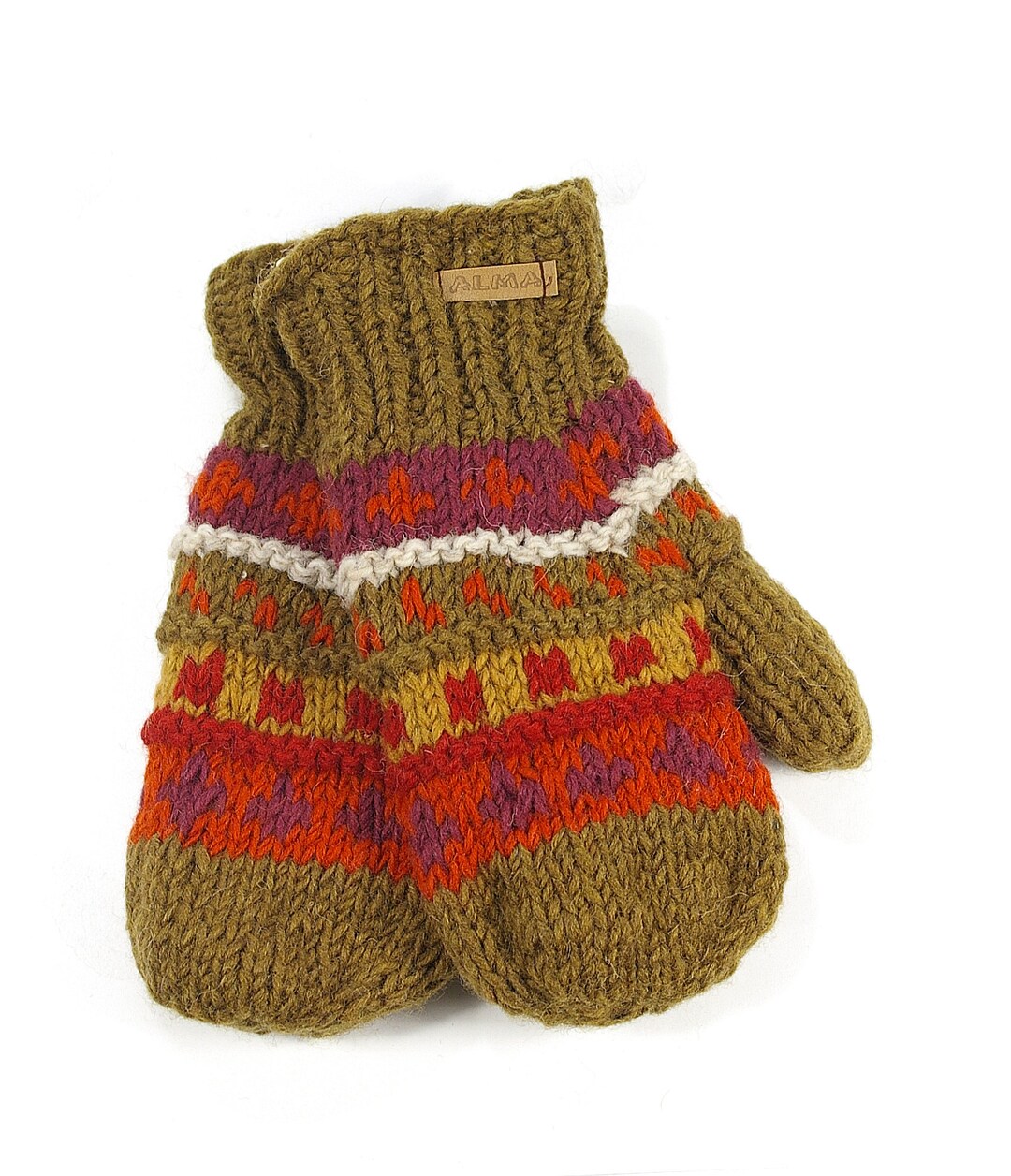 Handknit Lambswool Mittens: Fleece Lined Fair Isle - Winter Warm - Eco ...