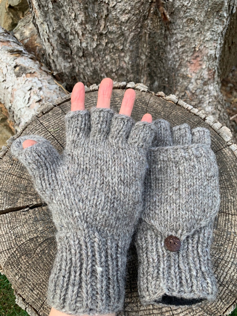 Lined Wool Flap Mittens | Handmade Convertible Mittens for Texting ...