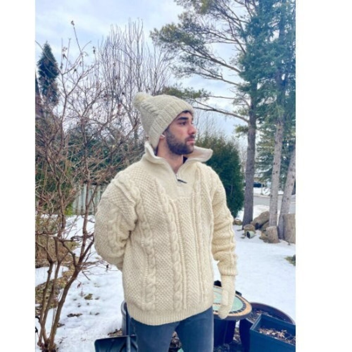 Hand Knitted Lamb Wool Cable Sweater: Unisex Sherpa Lined Jumper, Fair ...