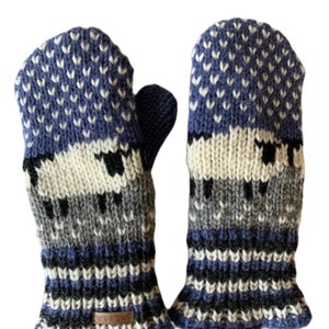 Hand Knit Wool Sheep Mittens: Polar Fleece Lined, Cozy Gloves, Fair ...