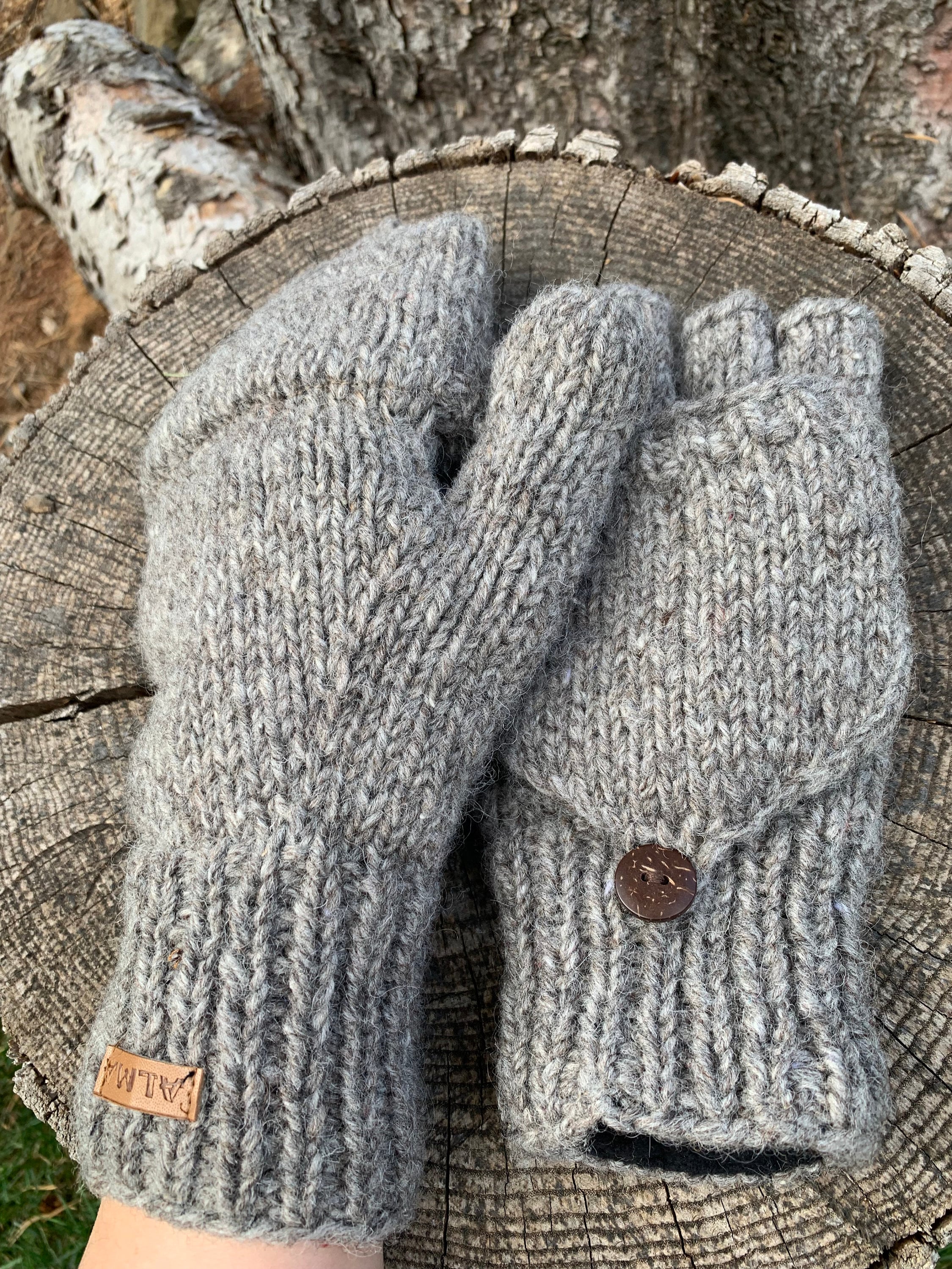 Lined Wool Flap Mittens | Handmade Convertible Mittens for Texting ...