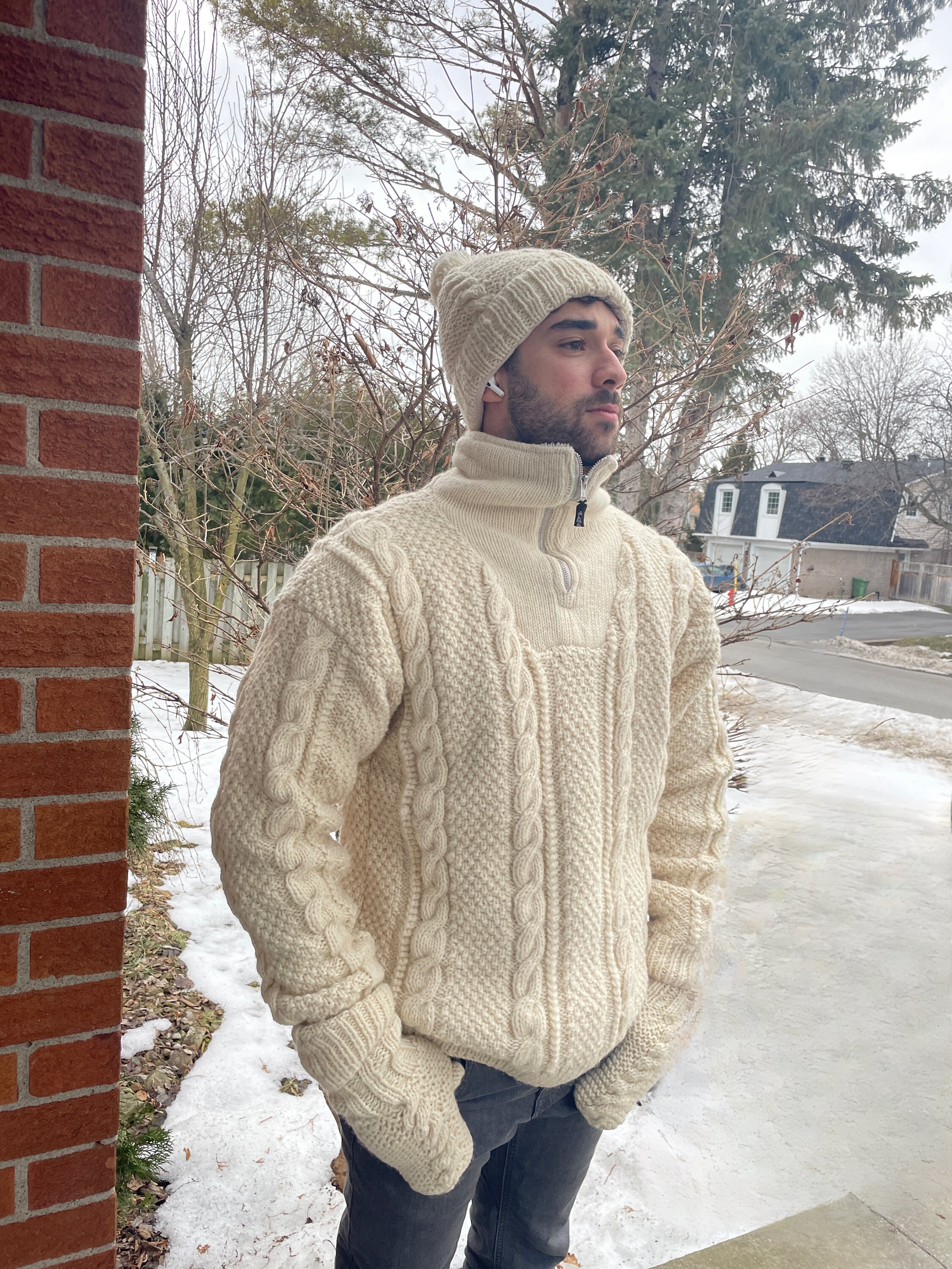 Hand Knitted Lamb Wool Cable Sweater: Unisex Sherpa Lined Jumper, Fair ...