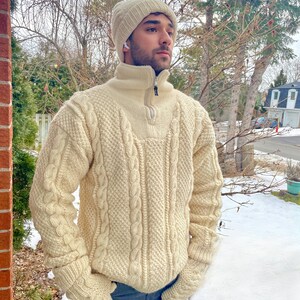 Hand Knitted Lamb Wool Cable Sweater: Unisex Sherpa Lined Jumper, Fair ...