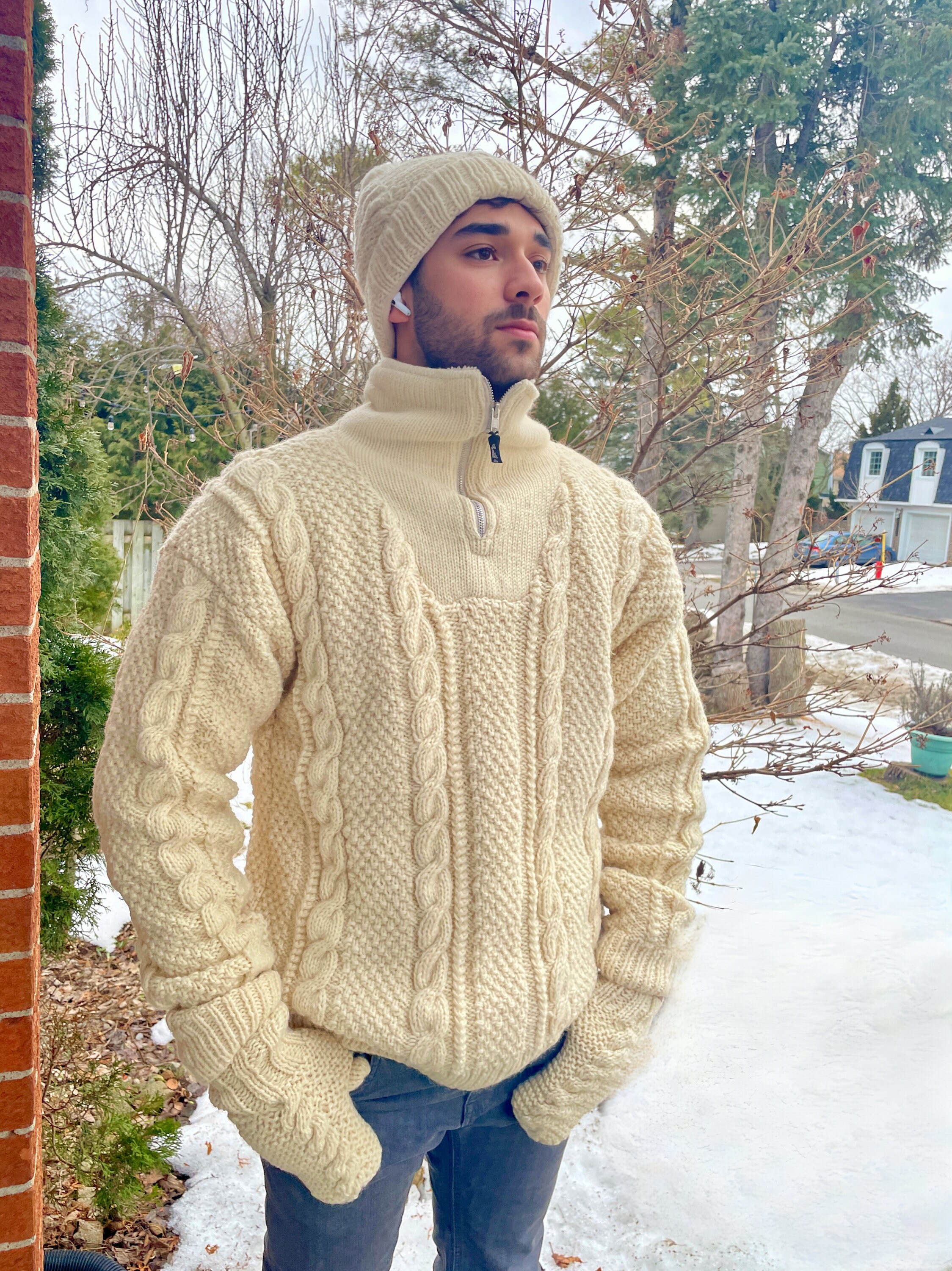Hand Knitted Lamb Wool Cable Sweater: Unisex Sherpa Lined Jumper, Fair ...