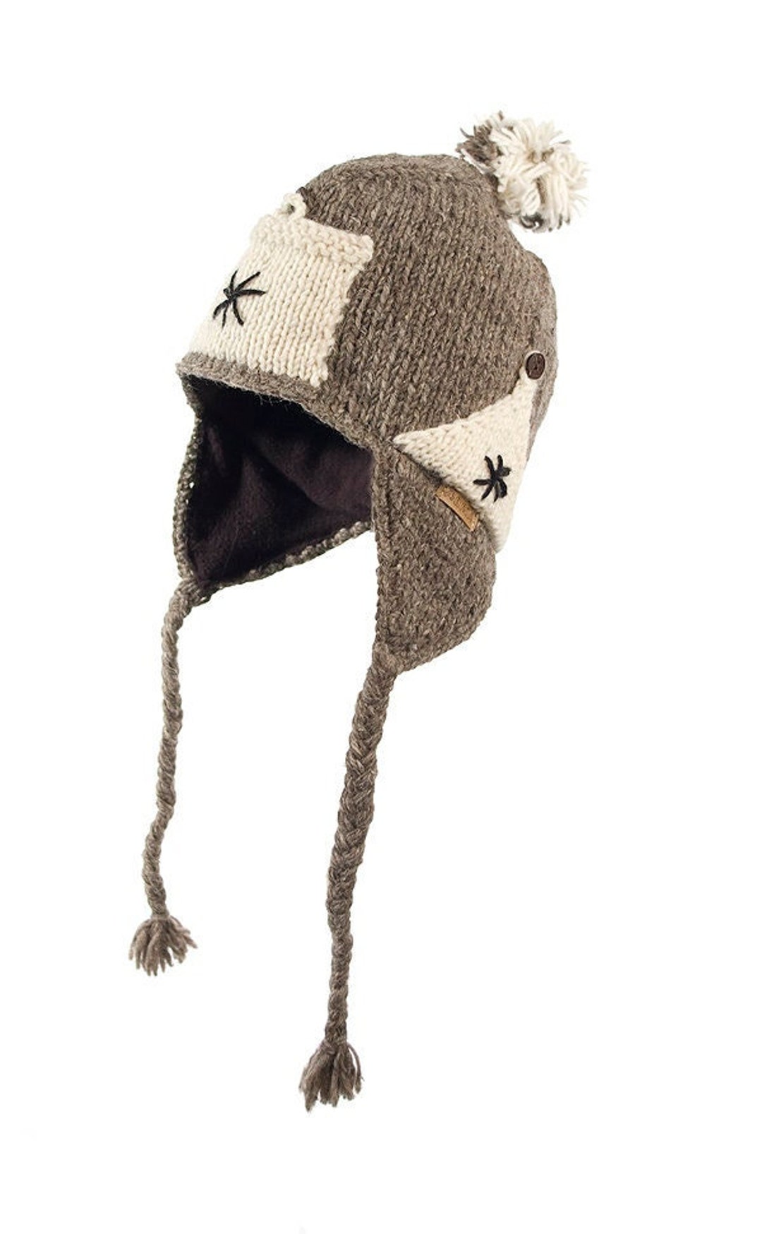 100% Lamb Wool Hand Knitted Peruvien Tuque Fleece Lined Hat Fair Ile Winter Hat Warm Earflap Hat ...