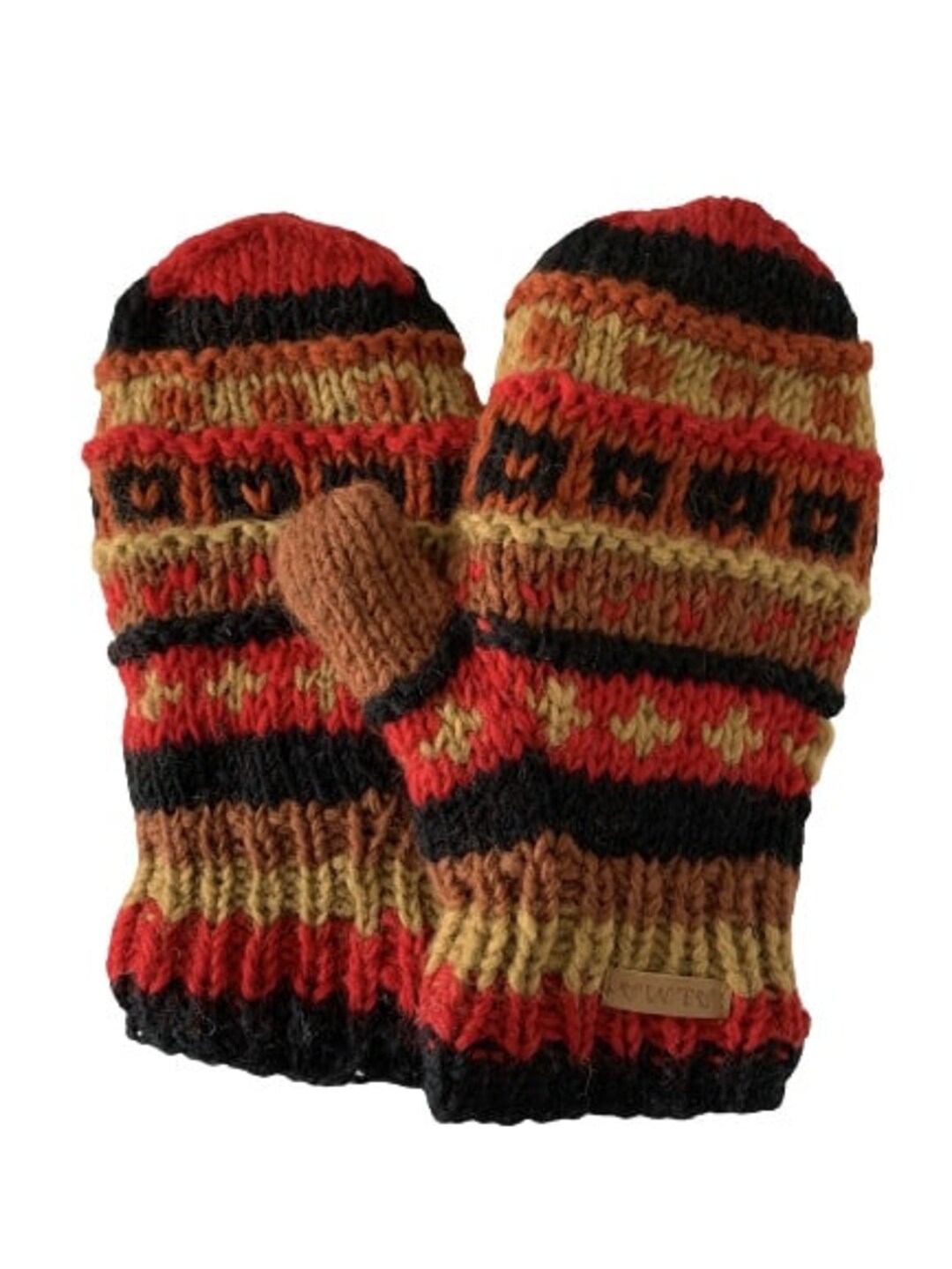 100% Lamb Wool Fleece Lined Handknit Cosy Mitts Patterned Design Fair ...