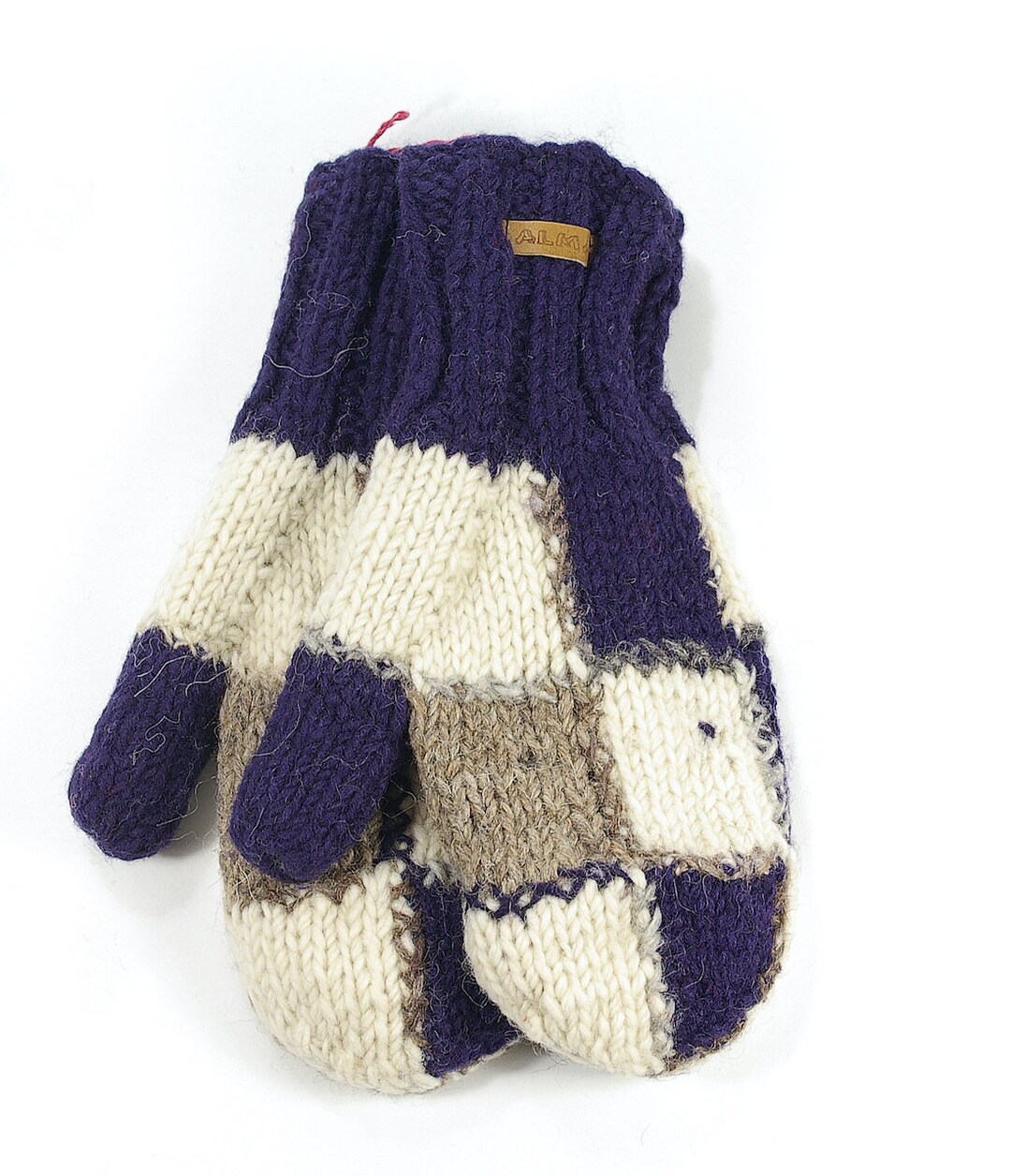 100% Lamb Wool Mittens, Fleece Lined, Hand Knitted, Patched, Wool ...