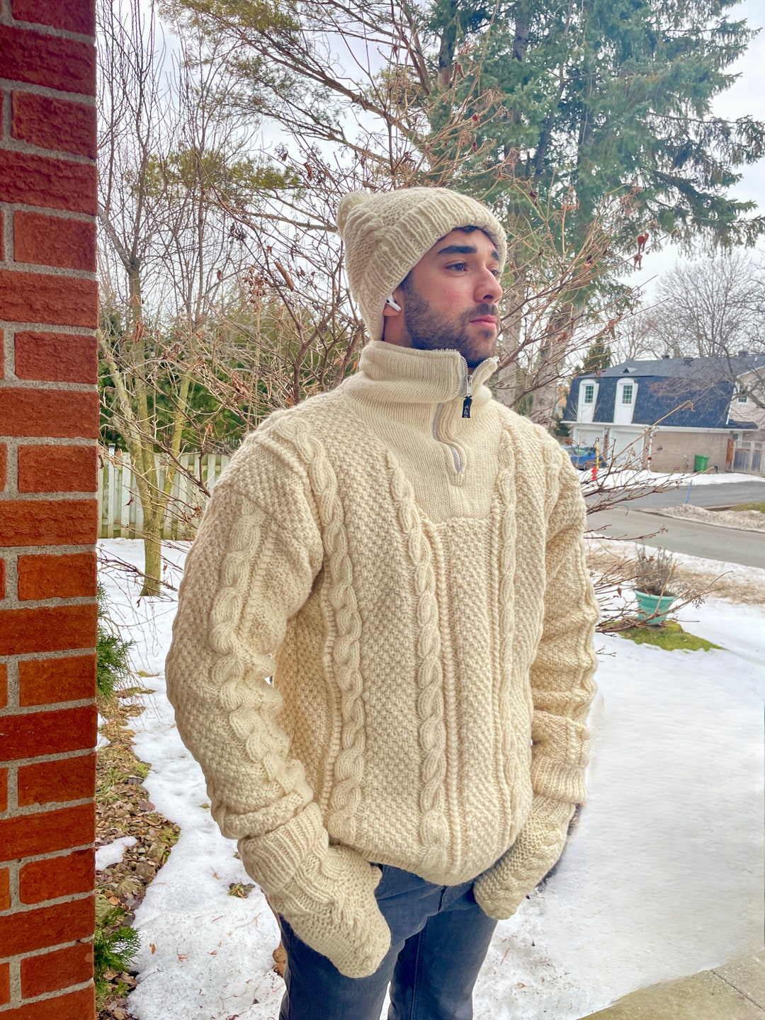 Hand Knitted Lamb Wool Cable Sweater: Unisex Sherpa Lined Jumper, Fair ...
