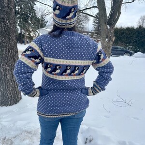 Handknit Wool Puffin Sweater: Soft Warm Bird Design, Blue Jumper, Fair ...