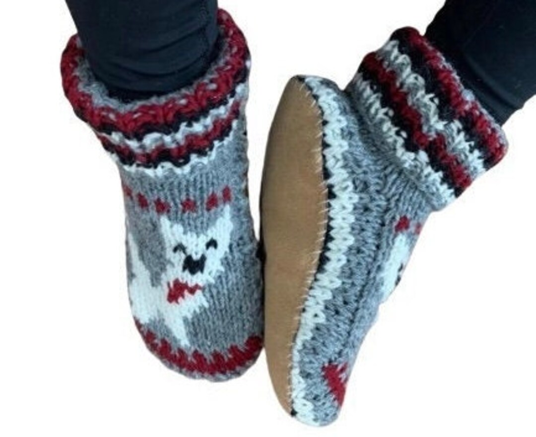 Pure Lamb Wool Cute Dog Design Warm Slippers/socks With Soft Polar ...
