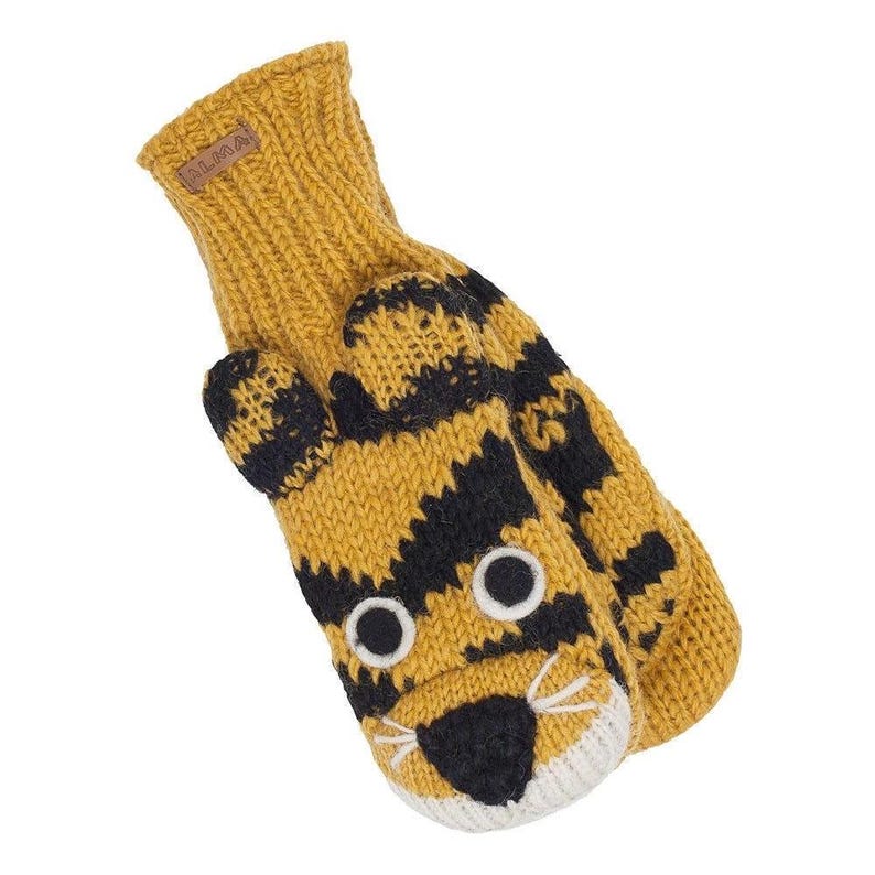 Handmade Lambswool Tiger Puppet Mittens: Fair Trade Knit Gloves ...