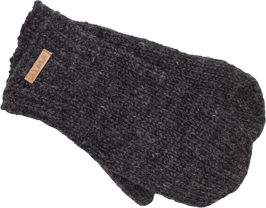 100% Lamb Wool Mitts Fleece Lined Hand Knitted Solid Color Unisex ...