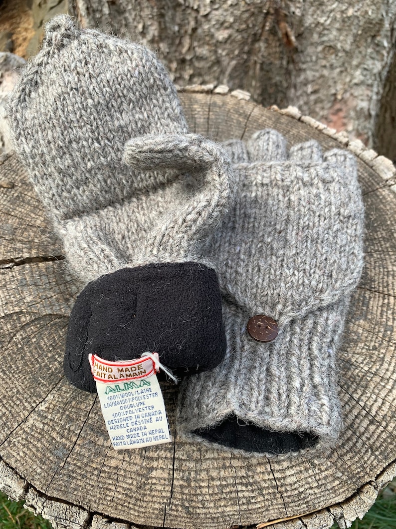 Lined Wool Flap Mittens | Handmade Convertible Mittens for Texting ...