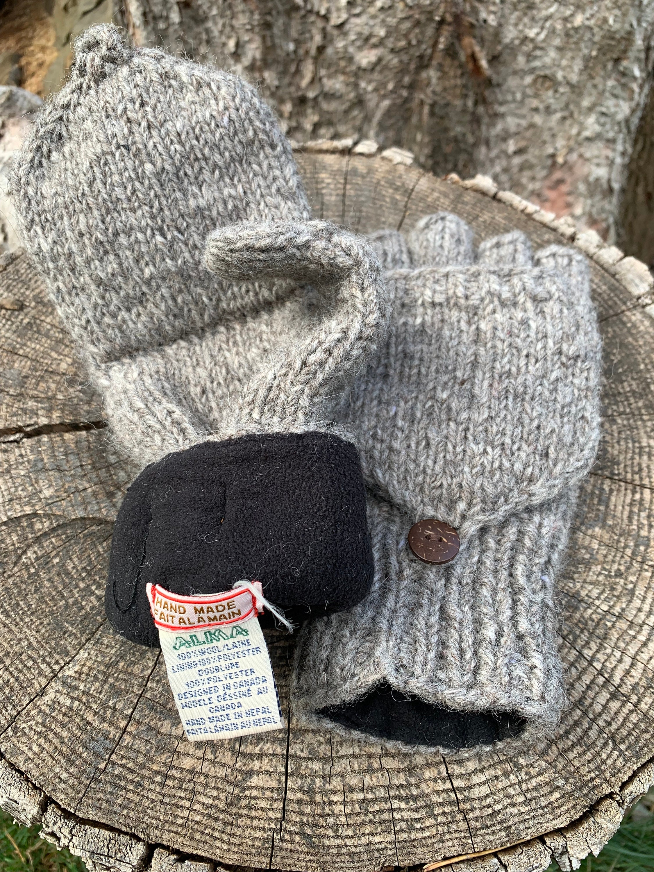 Lined Wool Flap Mittens | Handmade Convertible Mittens for Texting ...
