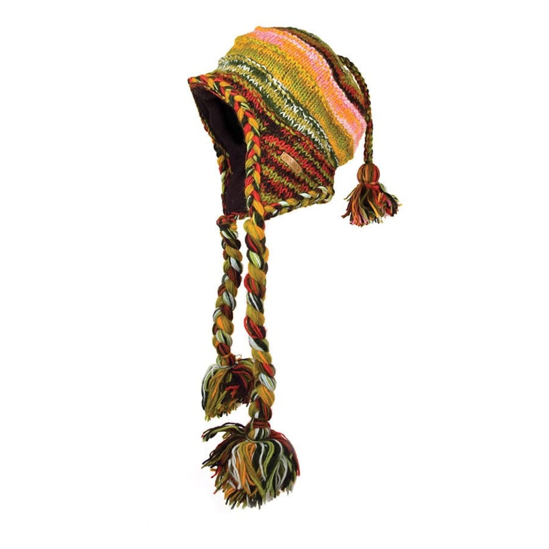 Hand-knitted Lamb Wool Earflap Hat: Fleece Lined Winter Tuque, Warm Ski ...