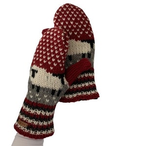Hand Knit Wool Sheep Mittens: Polar Fleece Lined, Cozy Gloves, Fair ...