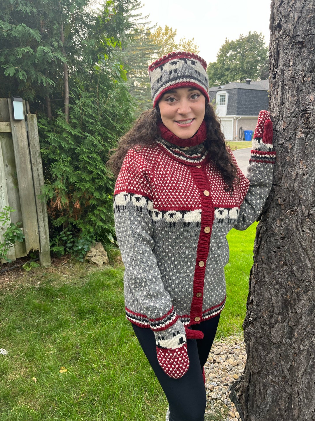 100% Lamb Soft Wool - Herd of Sheep Cardigan - Hand Knitted Sweater ...