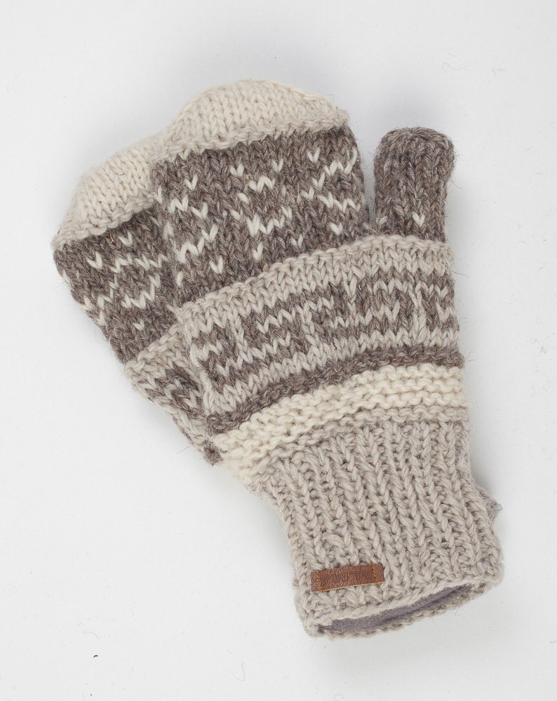 Handknit Lambswool Mittens: Fair Isle Fleece Lined Gloves - Etsy