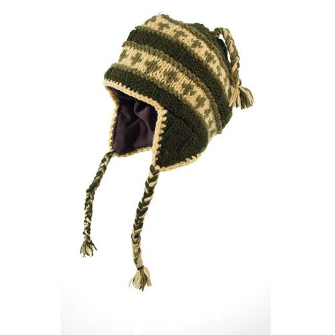 Hand-knitted Lamb Wool Peruvian Hat: Fair Isle Earflap Tuque - Etsy