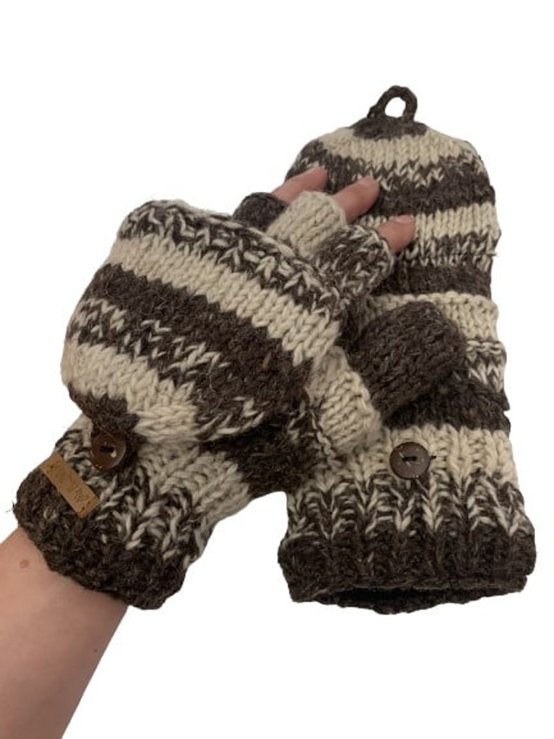 Hand Knit Lamb Wool Convertible Mittens: Fleece Lined Texting Winter ...