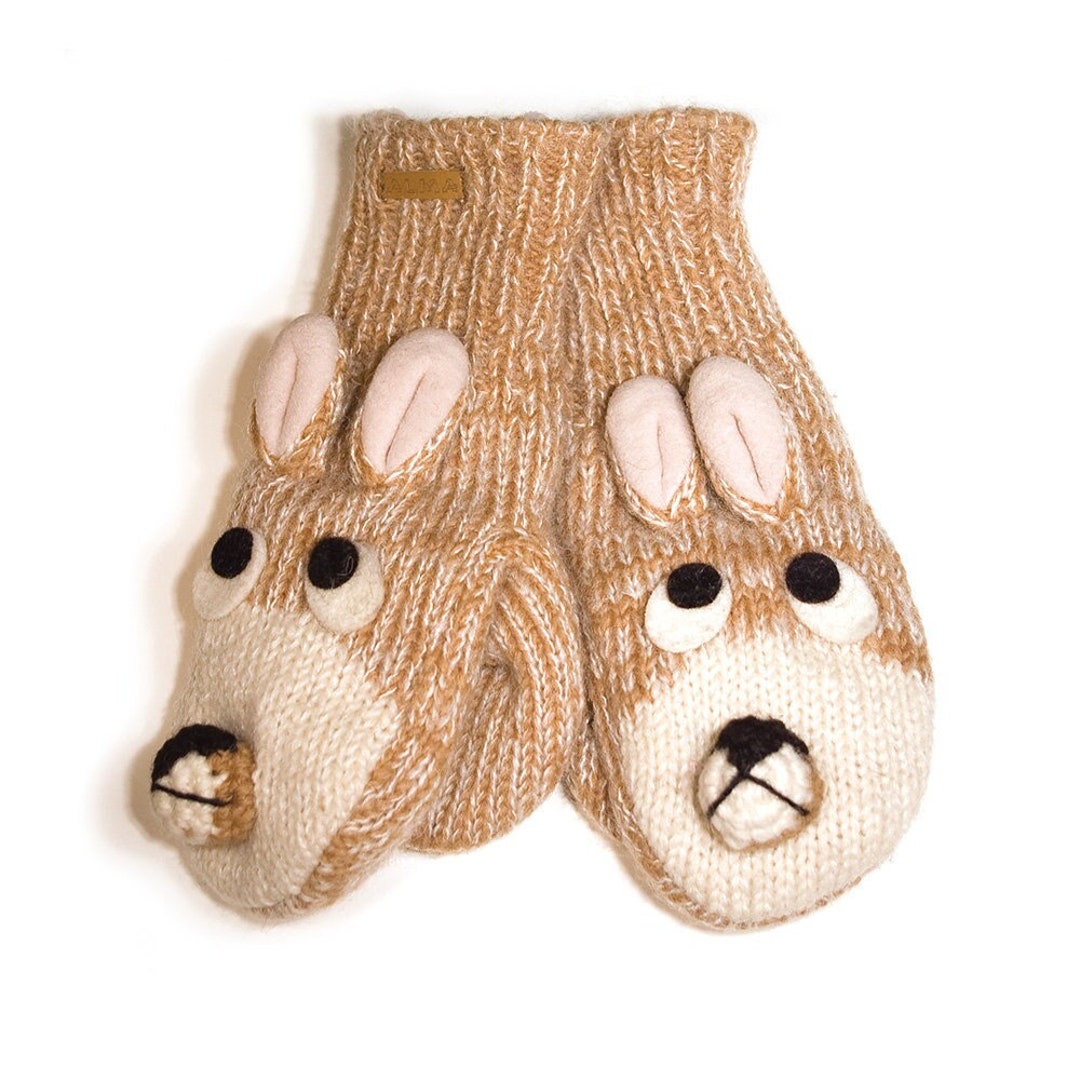 100% Lamb Wool, Unisex, Handmade Fox Puppet Mittens, Polar Fleece ...