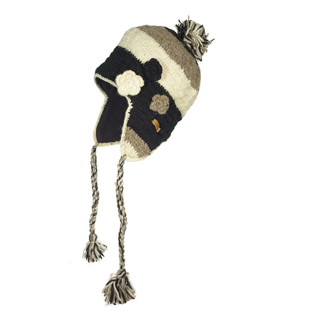 100% Lamb Wool Striped Unisex Winter Fleece Lined Peruvian Crochet ...