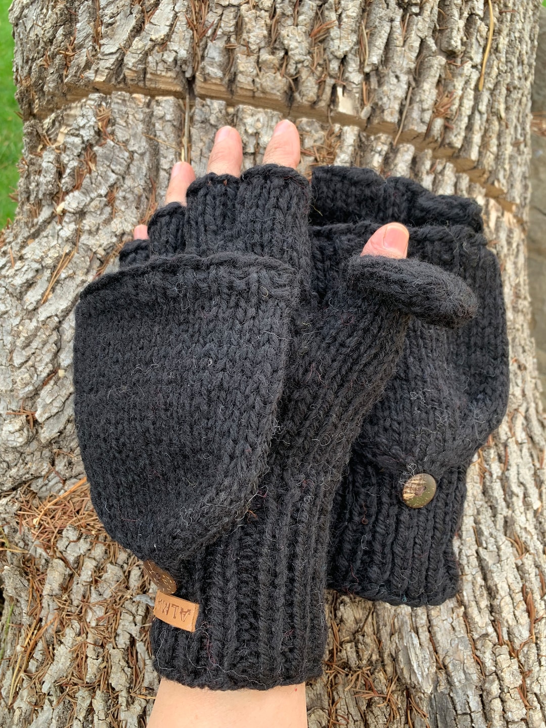 Hand Knit Wool Flip Mittens: Fleece Lined Convertible Gloves - Etsy