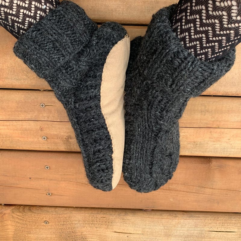 Leather Sole Wool Slipper Socks - Etsy