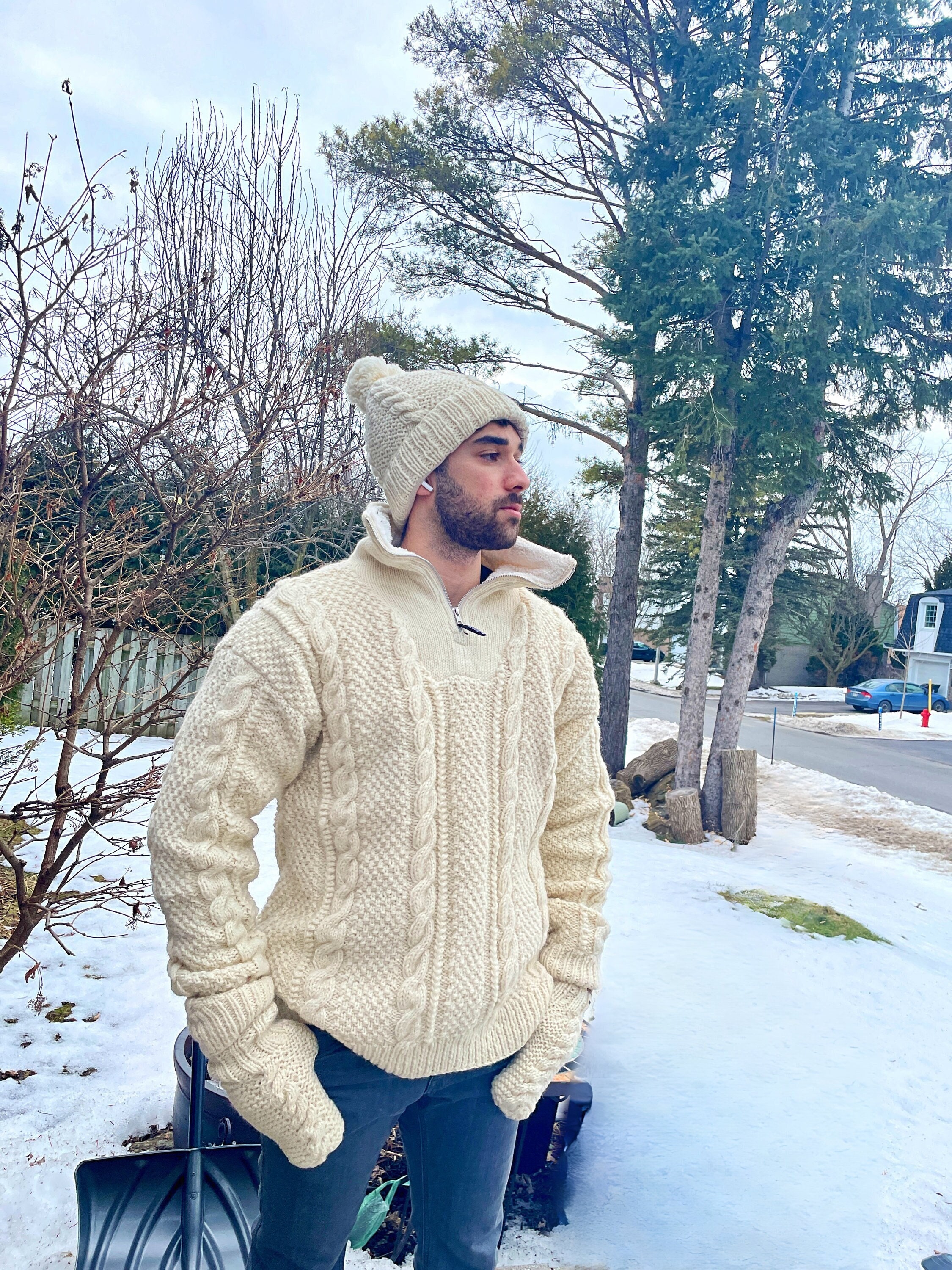 Hand Knitted Lamb Wool Cable Sweater: Unisex Sherpa Lined Jumper, Fair ...
