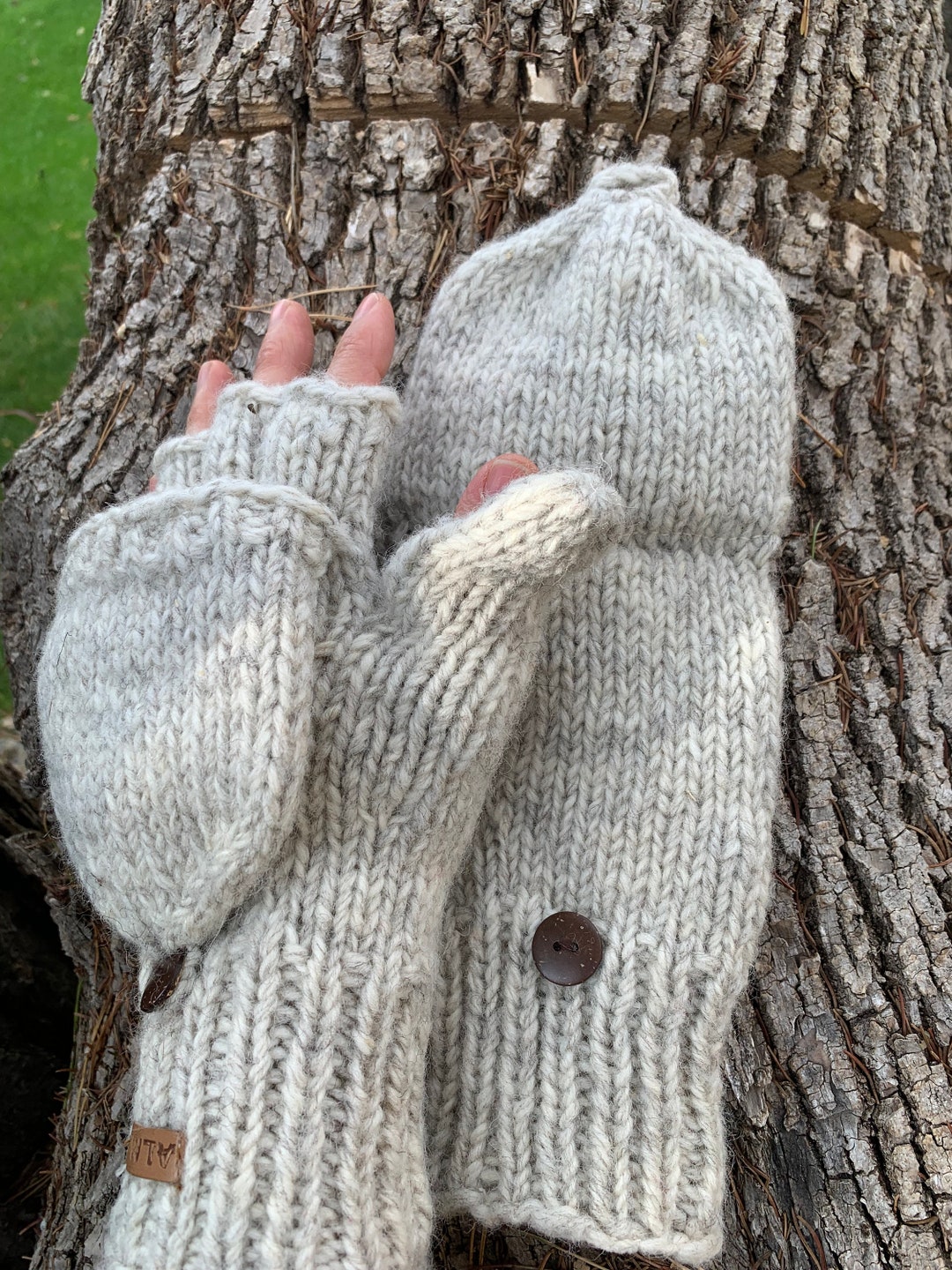 Lambswool Flip Mittens: Fleece Lined Convertible Knit Gloves - Etsy
