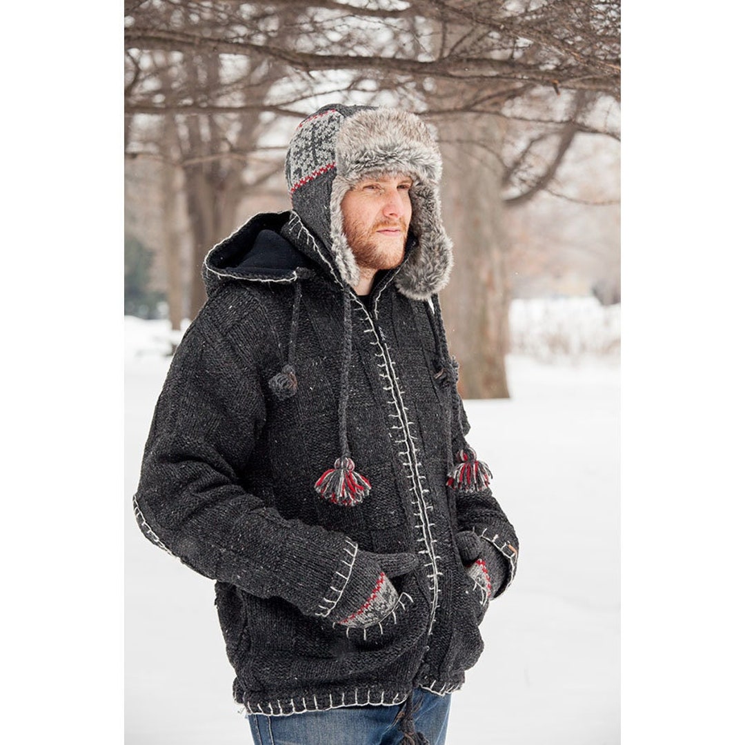 Handmade Lamb Wool Zip Jacket: Unisex Fleece-lined Winter Coat ...