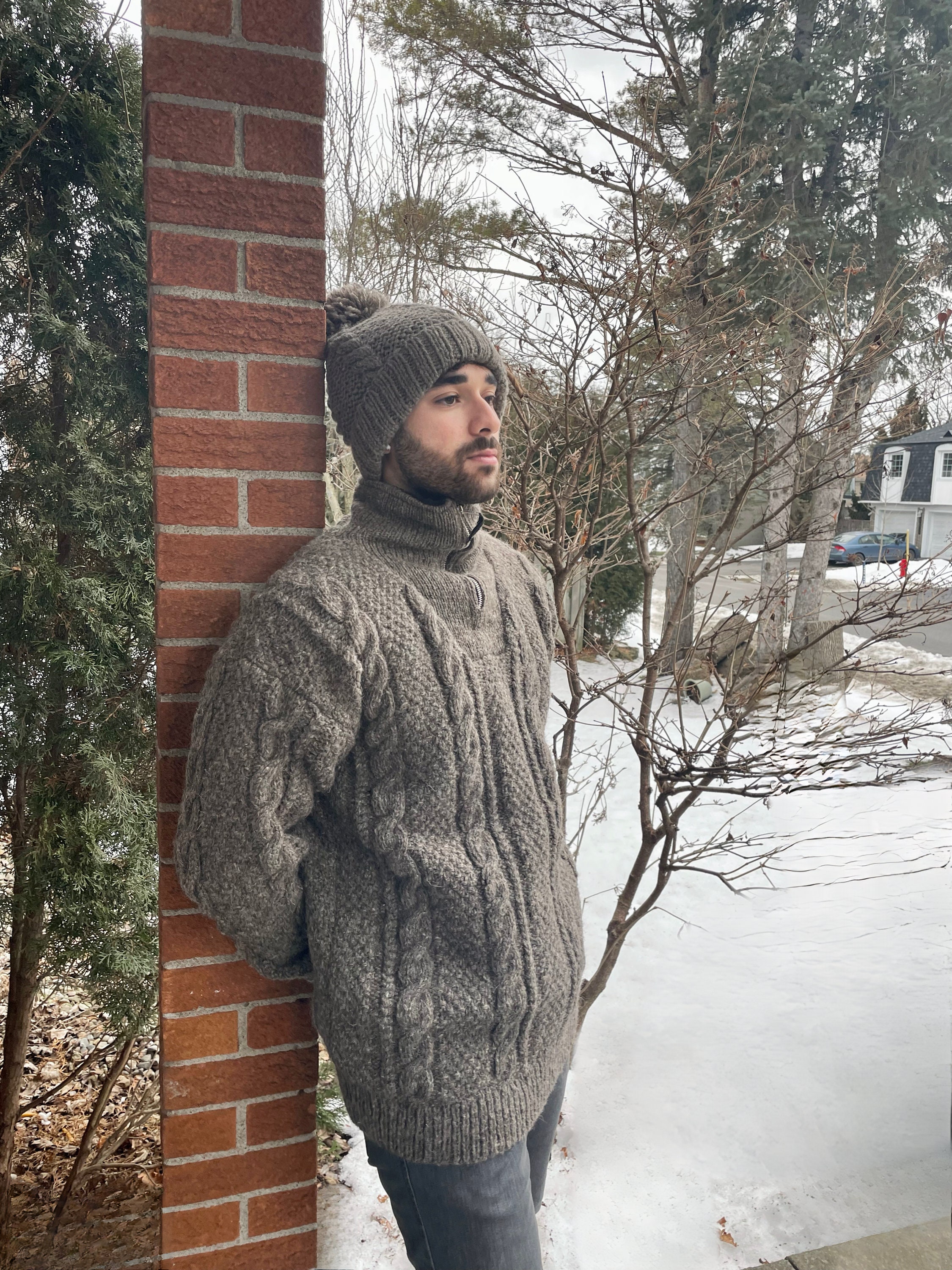 Hand Knitted Lamb Wool Cable Sweater: Sherpa Lined 1/4 Zip, Fair Trade ...