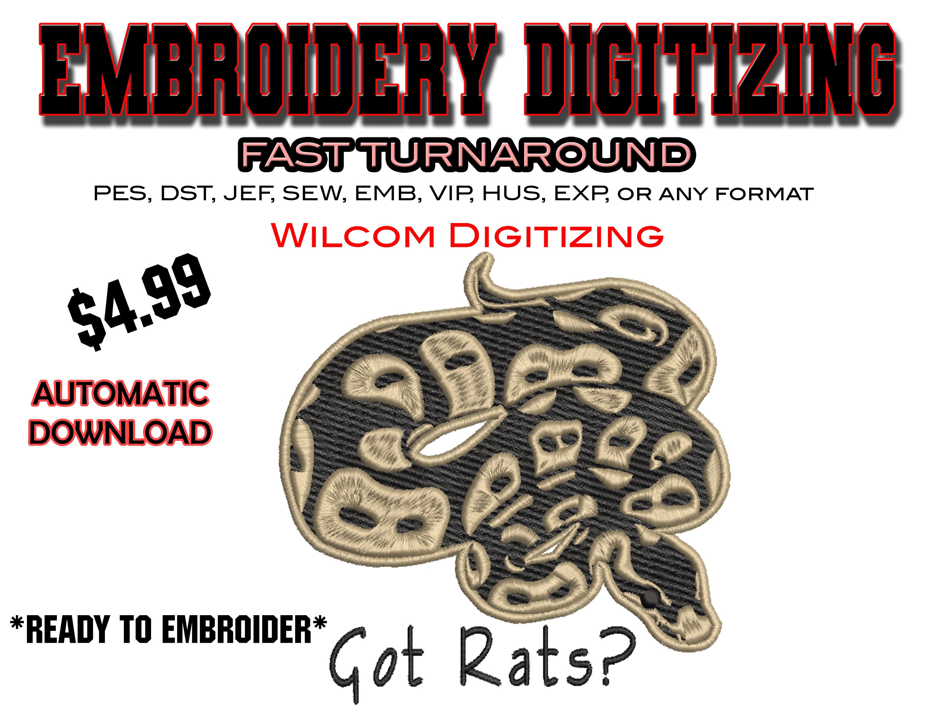 Ball Python DST File - Embroidery Digitizing - Emb Files - DST - SVG ...