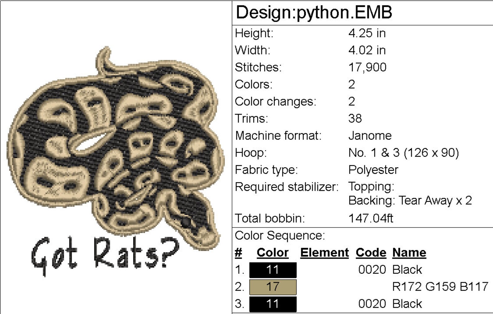 Ball Python DST File - Embroidery Digitizing - Emb Files - DST - SVG ...