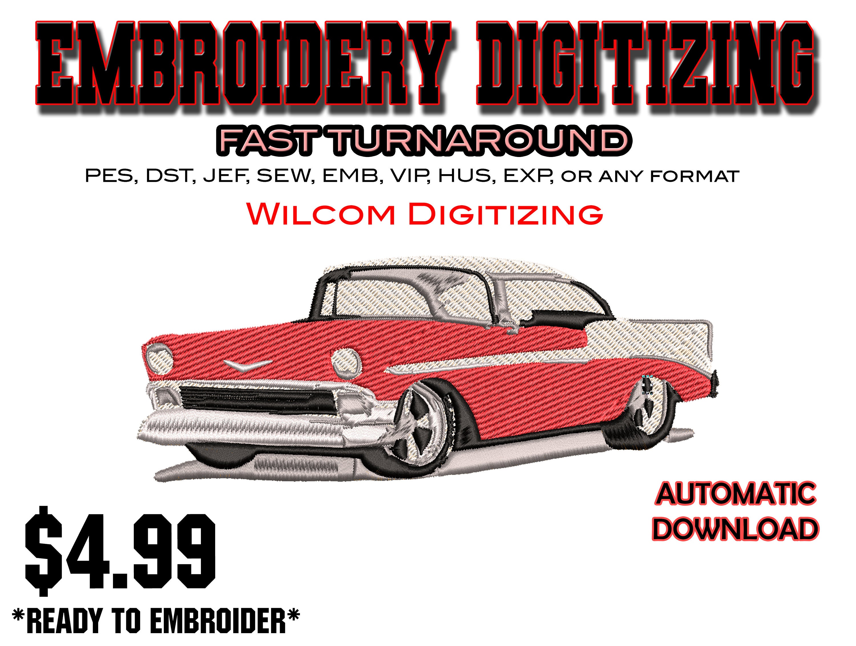 Classic Bel Air Car - Embroidery Digitizing - Emb Files - Pes Exp - Svg ...
