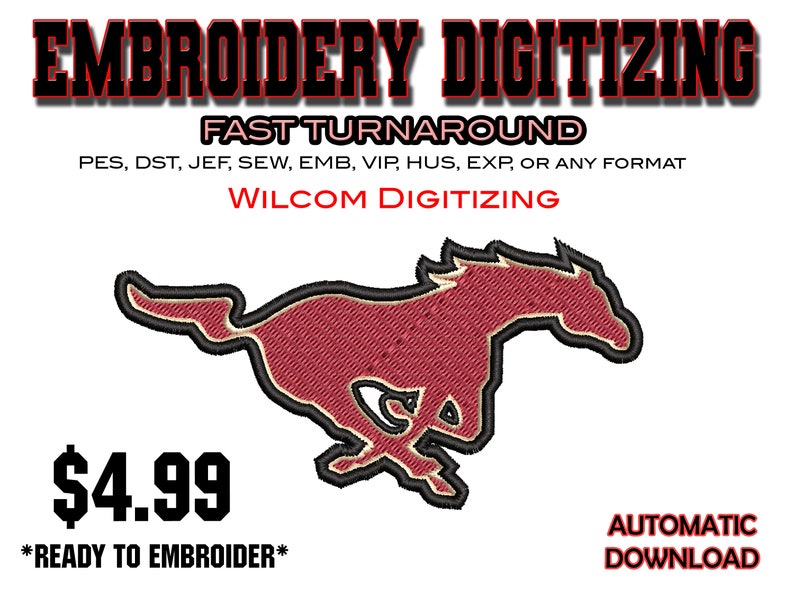 MUSTANG - Embroidery Digitizing - Emb Files - Pes Exp - Digital Files - Best Digitizing ...