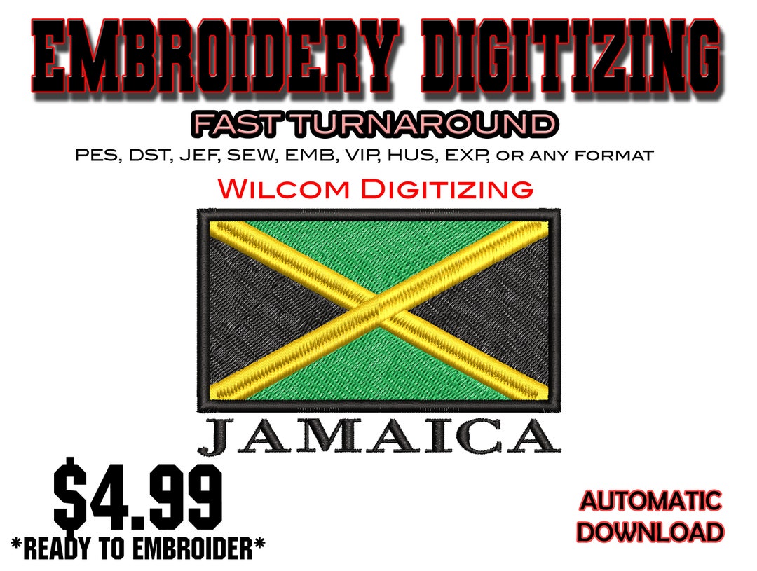 JAMAICA Jamaican Flag - Embroidery Digitizing - Emb Files - Pes Exp ...