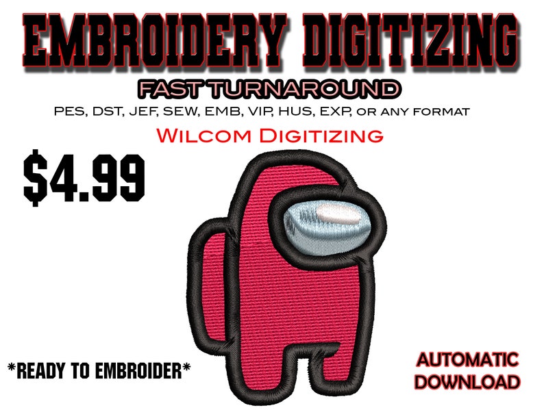 Amongus File Embroidery Digitizing Emb Files Pes Exp Digital Files Best ...