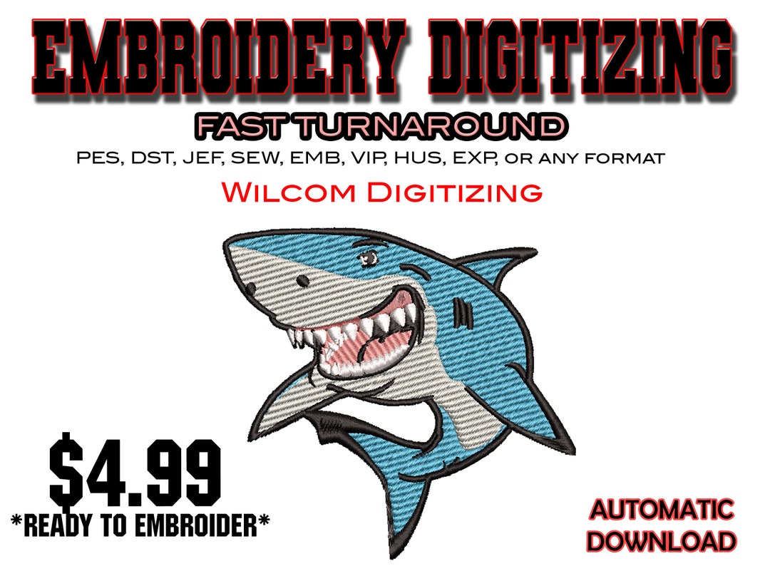 SHARK - Embroidery Digitizing - Emb Files - Pes Exp - Digital Files ...