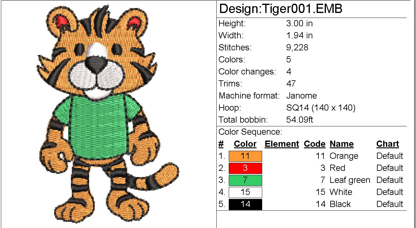 Cute Tiger DST File - Embroidery Digitizing - Emb Files - DST - SVG ...