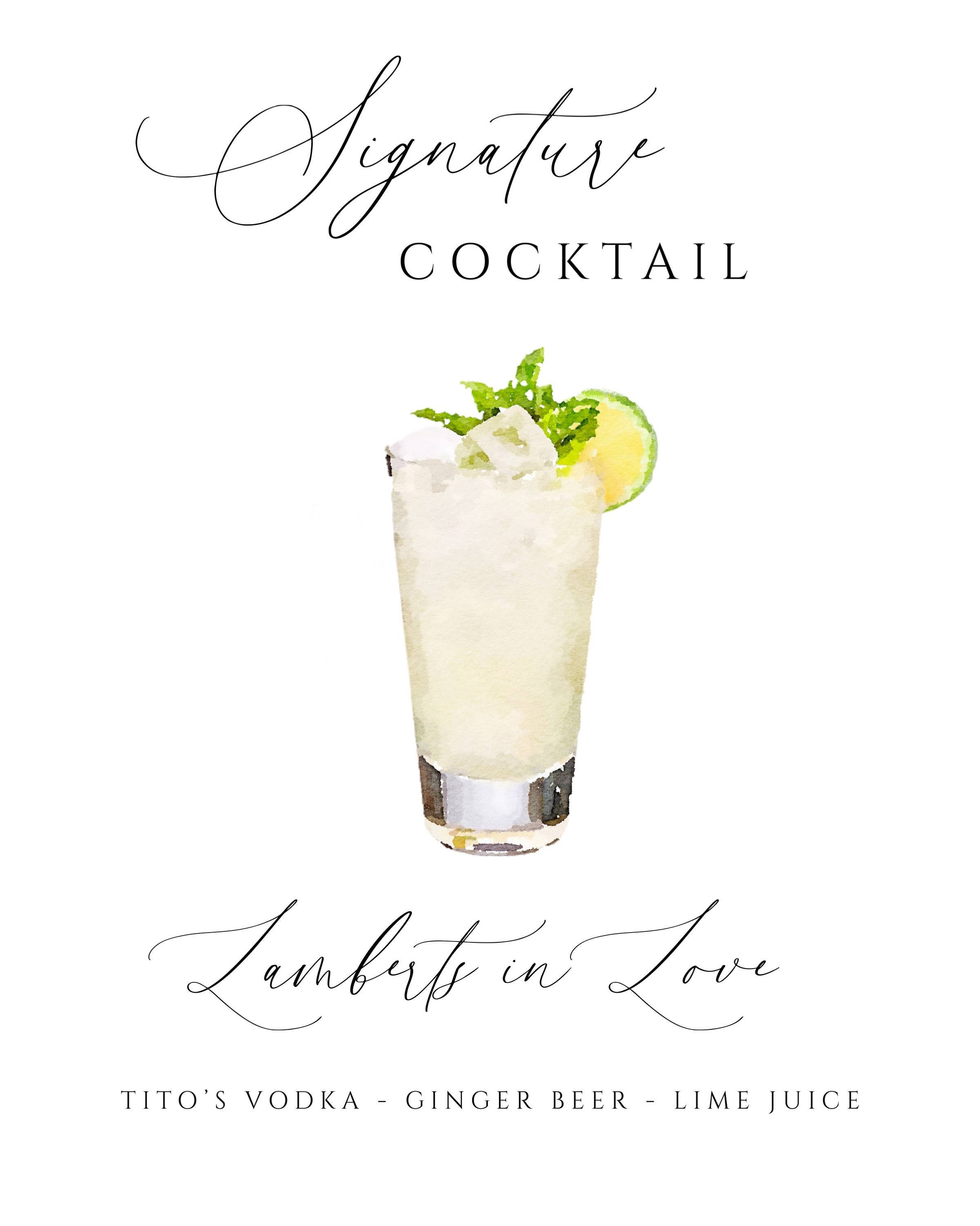 Watercolor Signature Cocktail Sign | Etsy