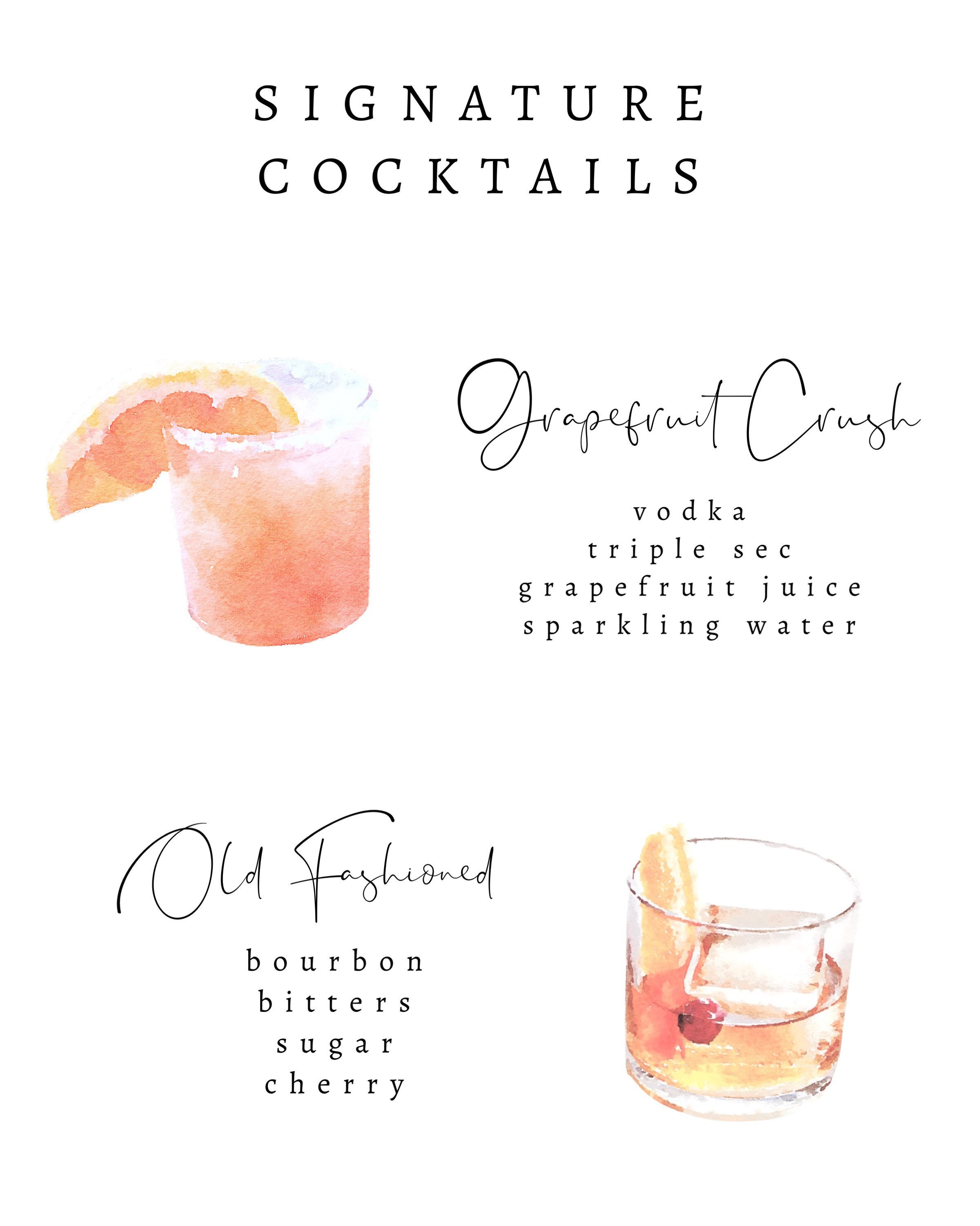 Watercolor Signature Cocktail Sign | Etsy