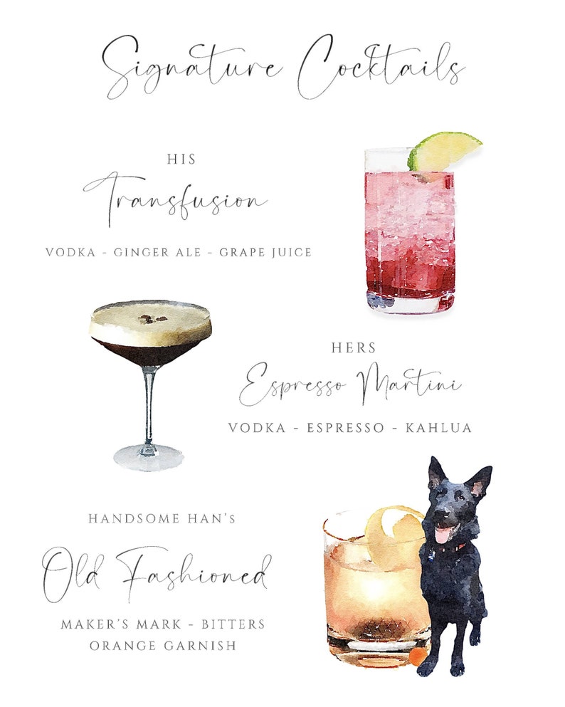 Watercolor Pet Signature Cocktail Sign 1 Pet | Etsy