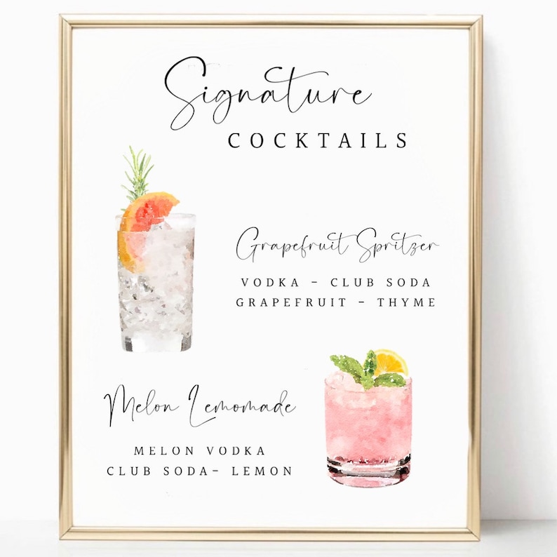Watercolor Signature Cocktail Sign | Etsy